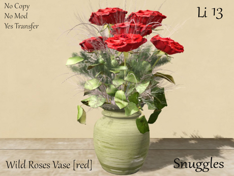Second Life Marketplace - Wild Roses Vase [red] By Snuggles
